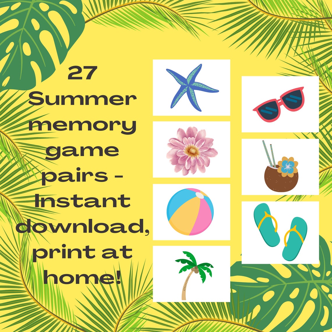 Summer Memory Game, Children's Summer Game, Game of Pairs for Kids, Fun ...