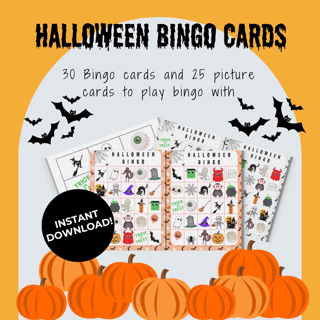Printable Halloween Bingo Cards, 30 Bingo Cards With Halloween Images ...