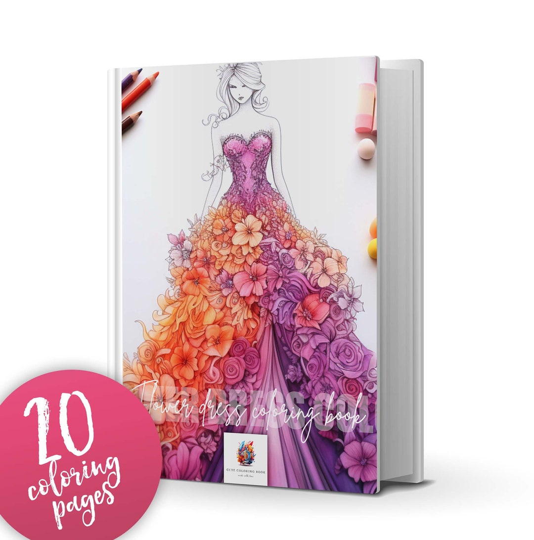 20 Coloring Pages - Flower Dress, Coloring Book, Digital Coloring Pages ...