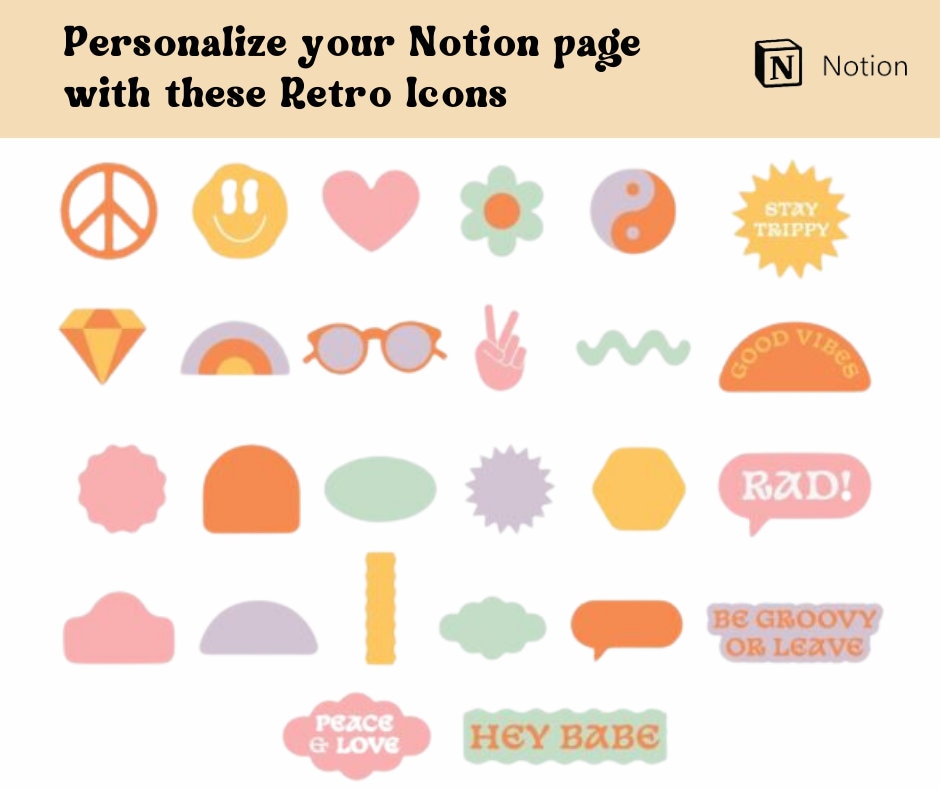 Groovy Notion Icons Notion Template Icons Groovy Planner Stickers Retro ...