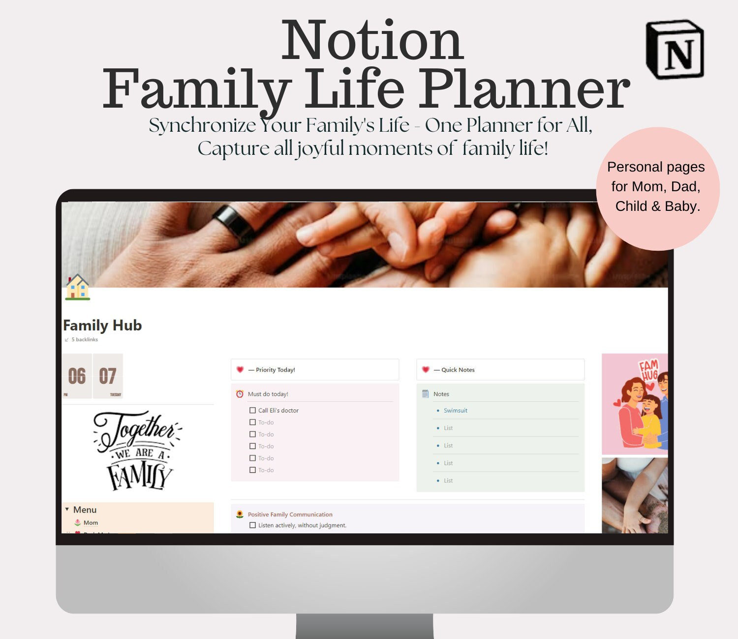 Notion Family Planner Notion Template Notion Digital Planner Notion Mom ...