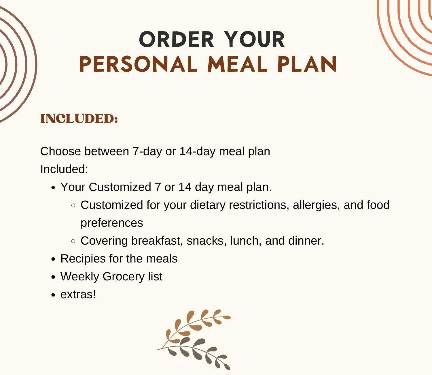 Personalized 7-day Meal Plan Custom Meal Plan Weightloss Plan Healthy ...