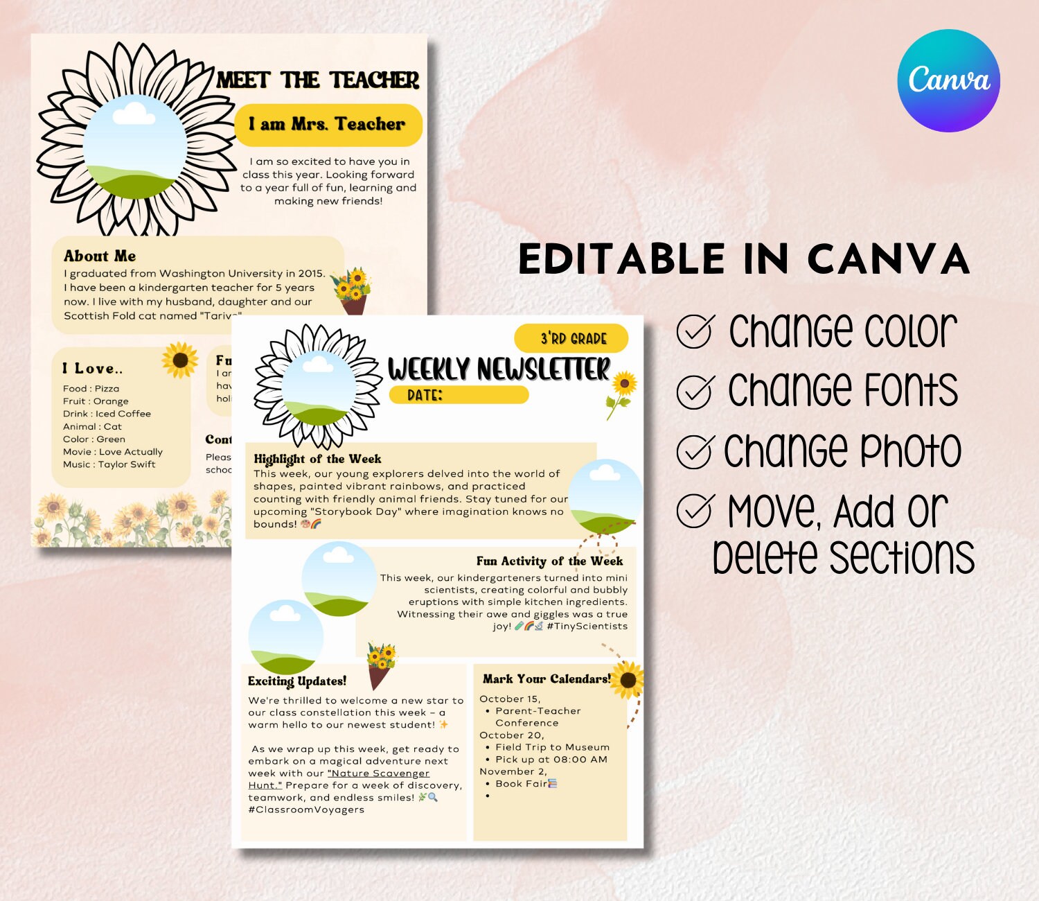 Sunflower Meet the Teacher Template Editable Classroom Organization ...