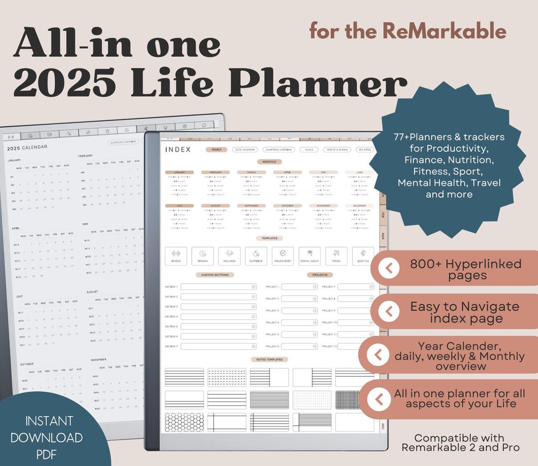 All in One 2025 Life Planner Remarkable Agenda 2025 Remarkable Template ...