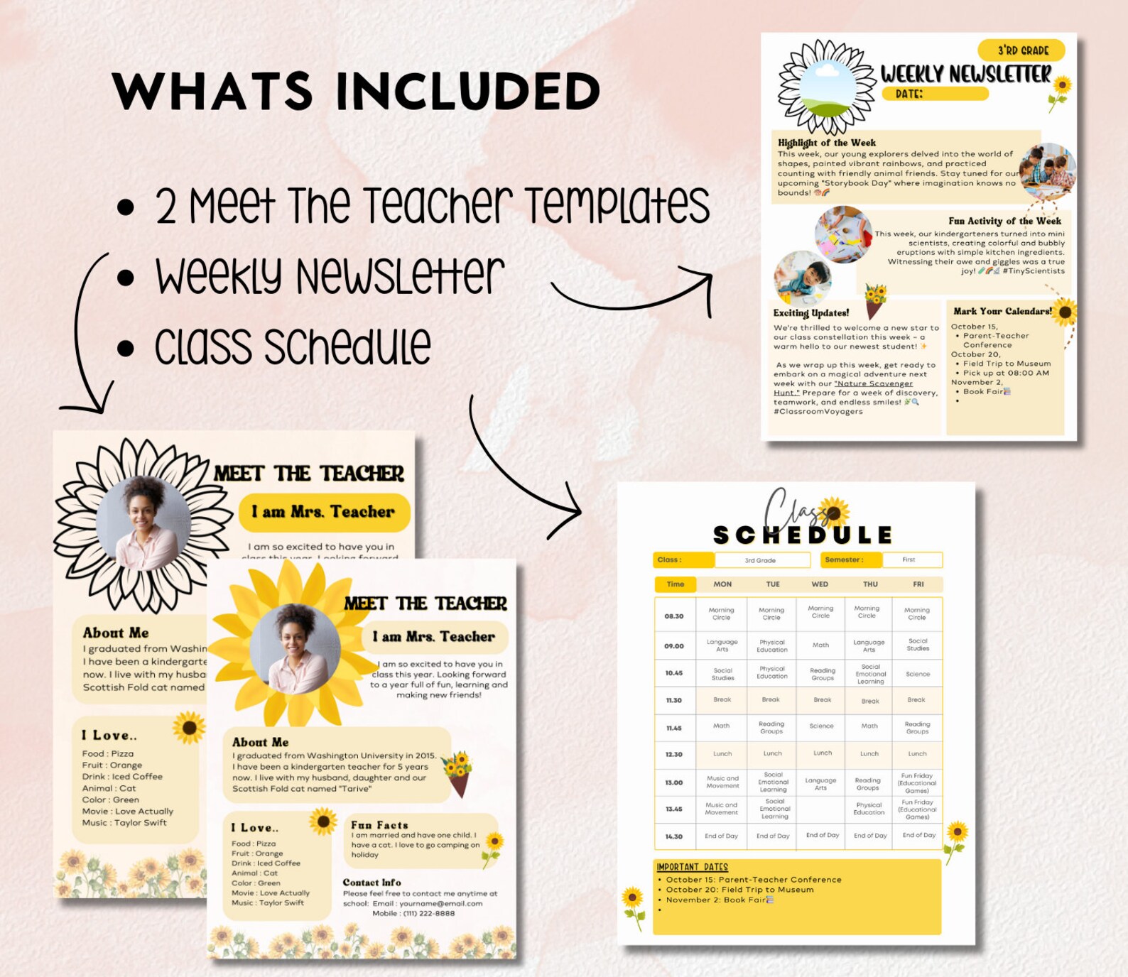 Sunflower Meet the Teacher Template Editable Classroom Organization ...