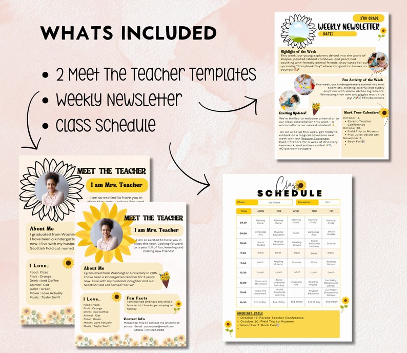 Sunflower Meet the Teacher Template Editable Classroom Organization ...