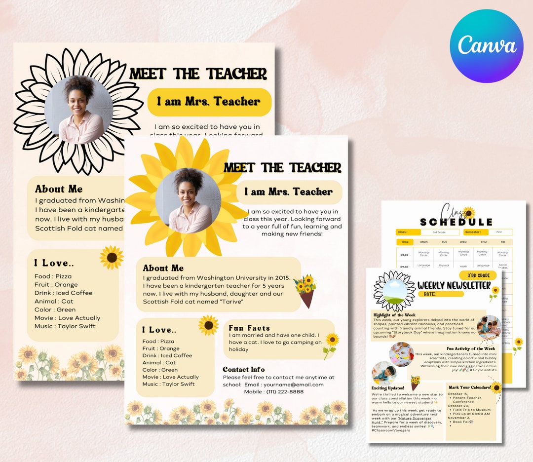 Sunflower Meet the Teacher Template Editable Classroom Organization ...