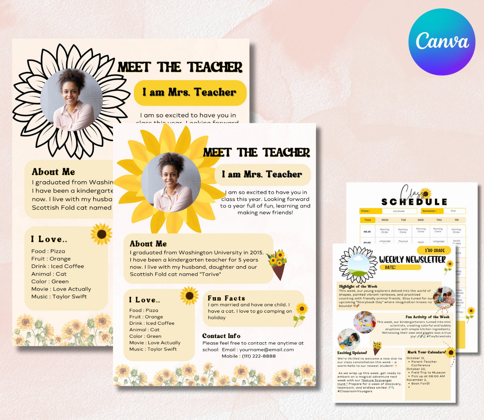 Sunflower Meet the Teacher Template Editable Classroom Organization ...