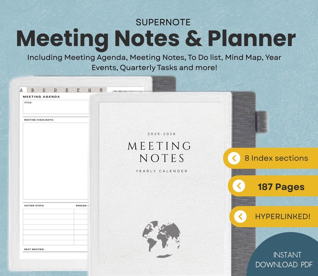 Meeting Notes Supernote Templates Meeting Planner Supernote A5 / A6 ...