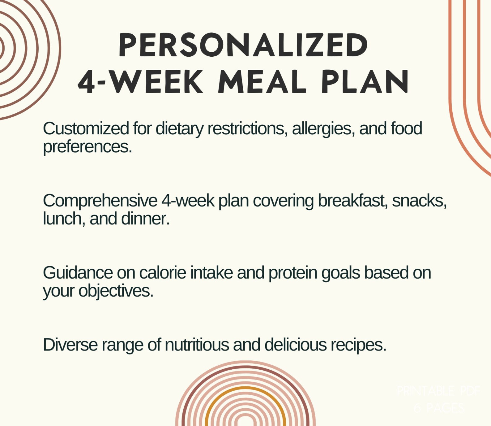 Personalized 4 Week Meal Plan Custom Meal Plan Weightloss Plan Meal ...