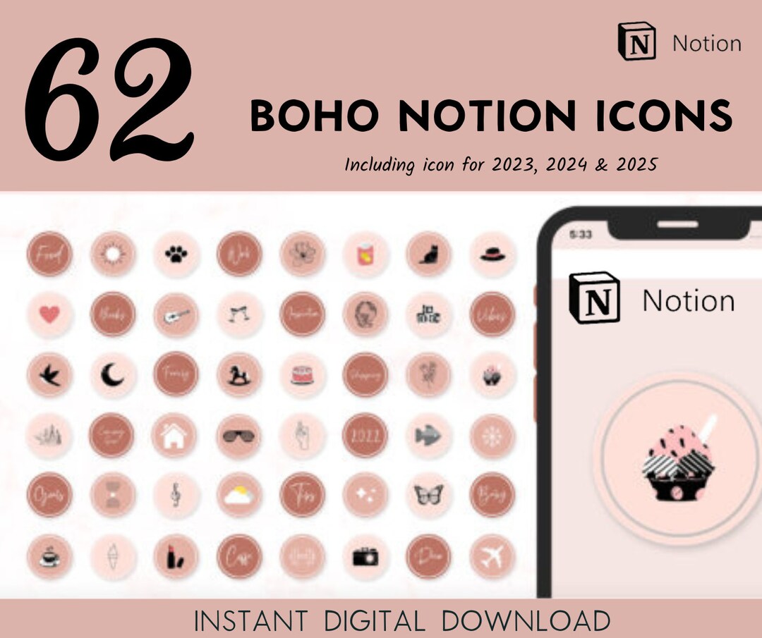 Boho Notion Icons Notion Template Icons Boho Chic Planner Stickers Bohomein Digital Icons ...