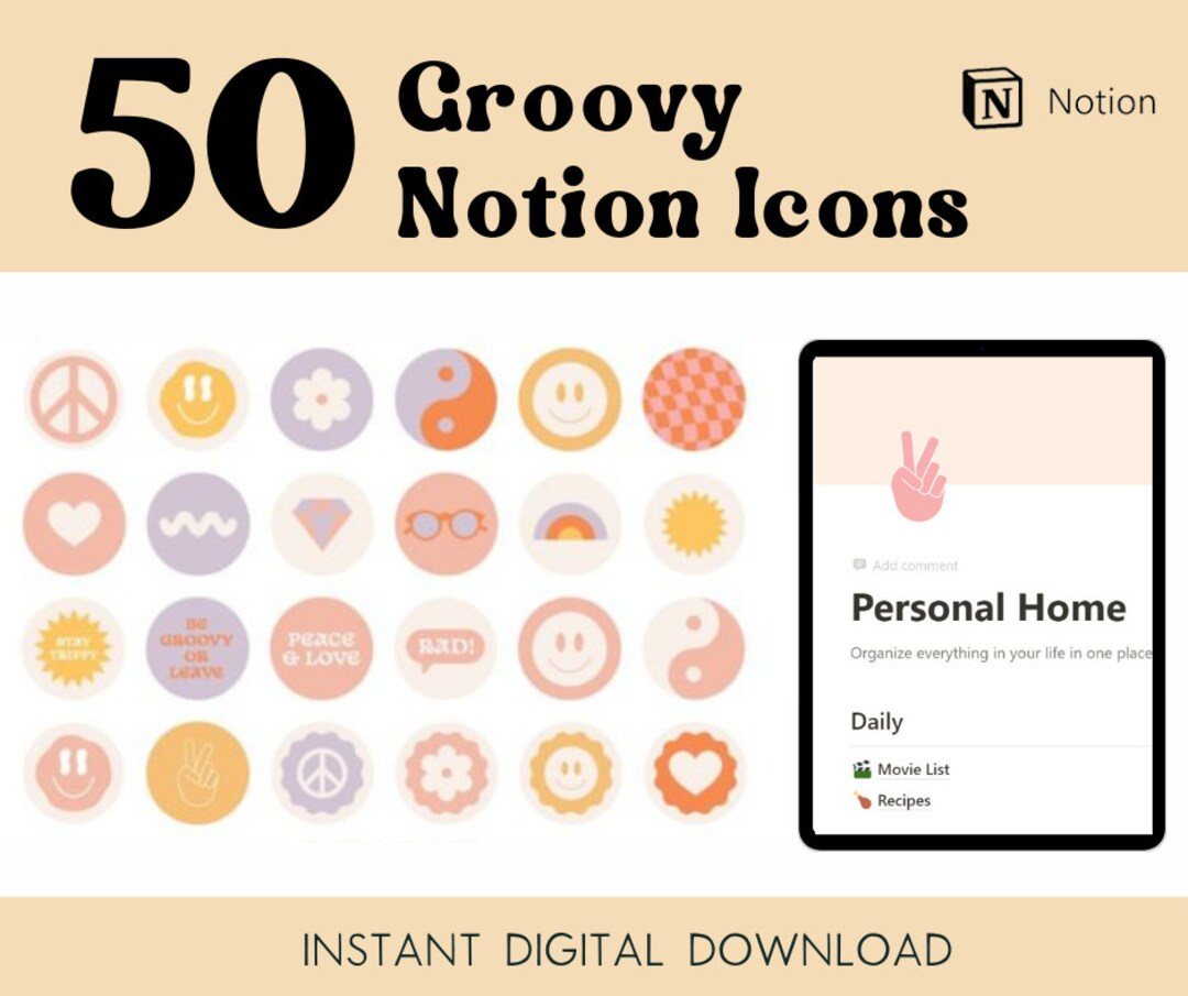 Groovy Notion Icons Notion Template Icons Groovy Planner Stickers Retro ...