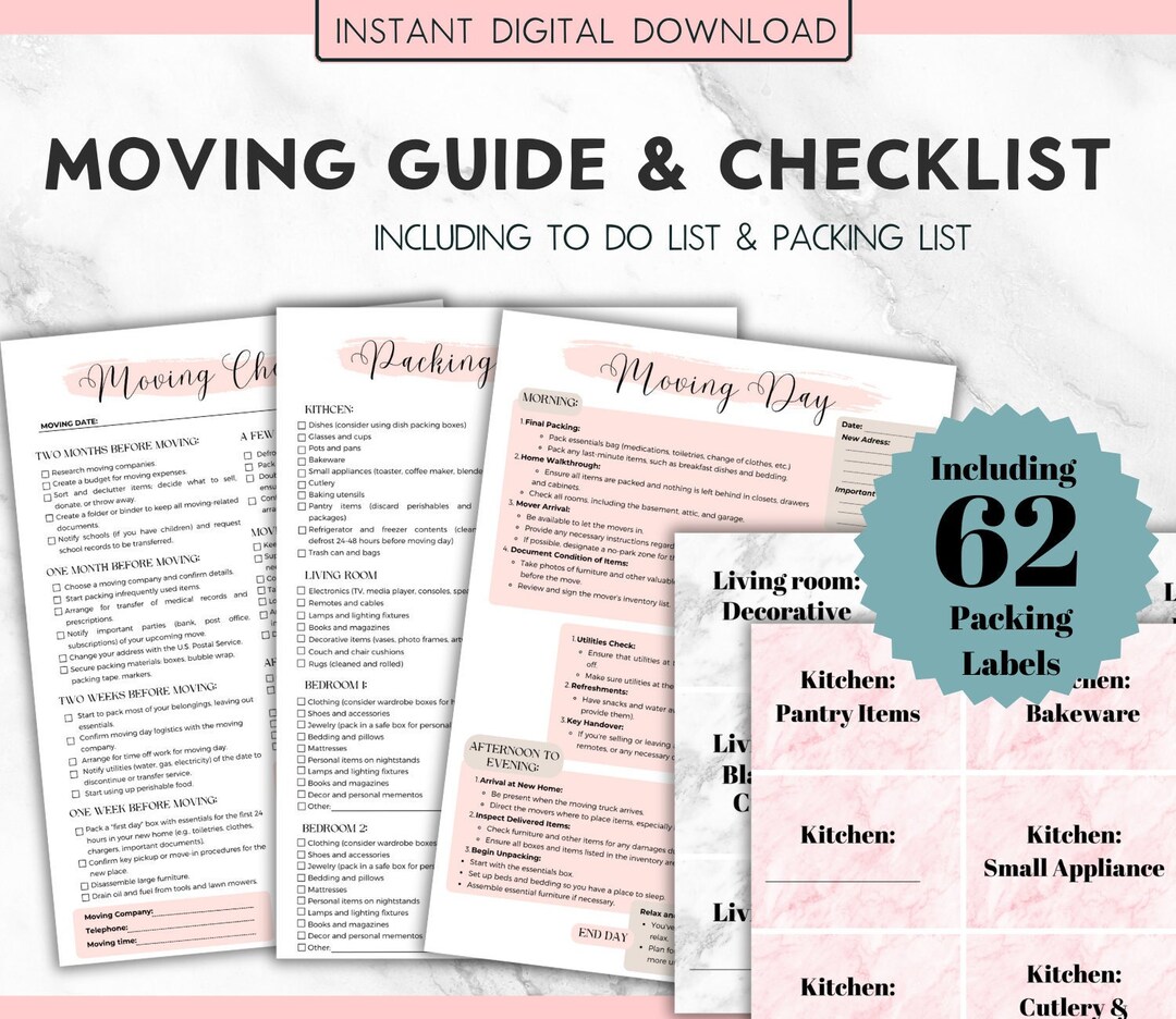 Moving Guide Packing Checklist Relocating Checklist Moving Checklist ...