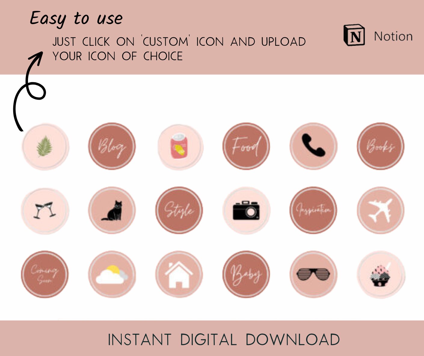Boho Notion Icons Notion Template Icons Boho Chic Planner Stickers Bohomein Digital Icons ...