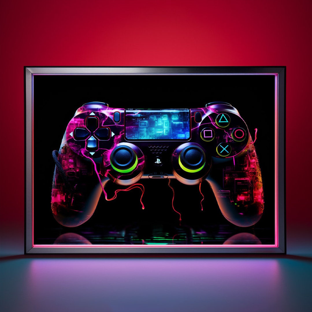 Funky Neon Playstation Controller Gaming ART PRINT Picture - Etsy