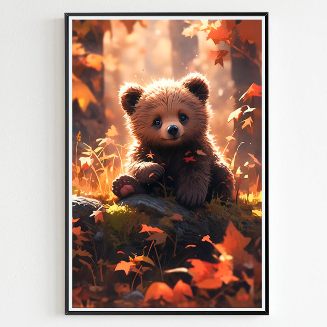 Bear in a Autumn Forest Poster Print Wall Print Autumn Wall - Etsy