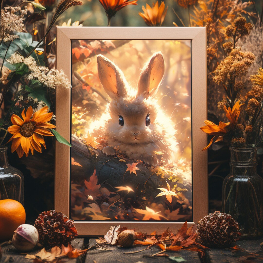 Rabbit in a Autumn Forest Poster Print Wall Print Autumn - Etsy