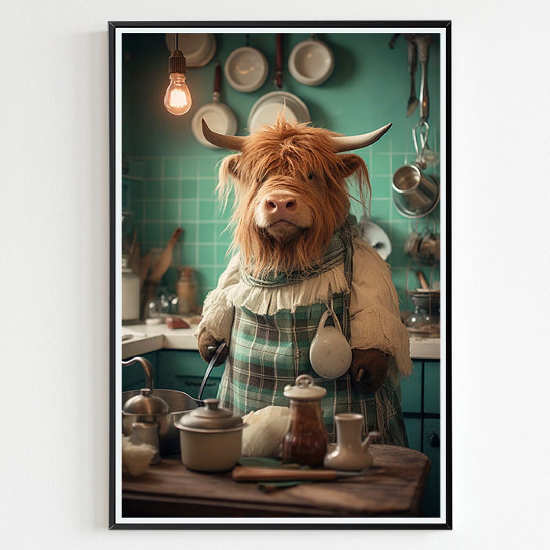 Highland Cow Baking in the Kitchen Funny Victorian Animal - Etsy