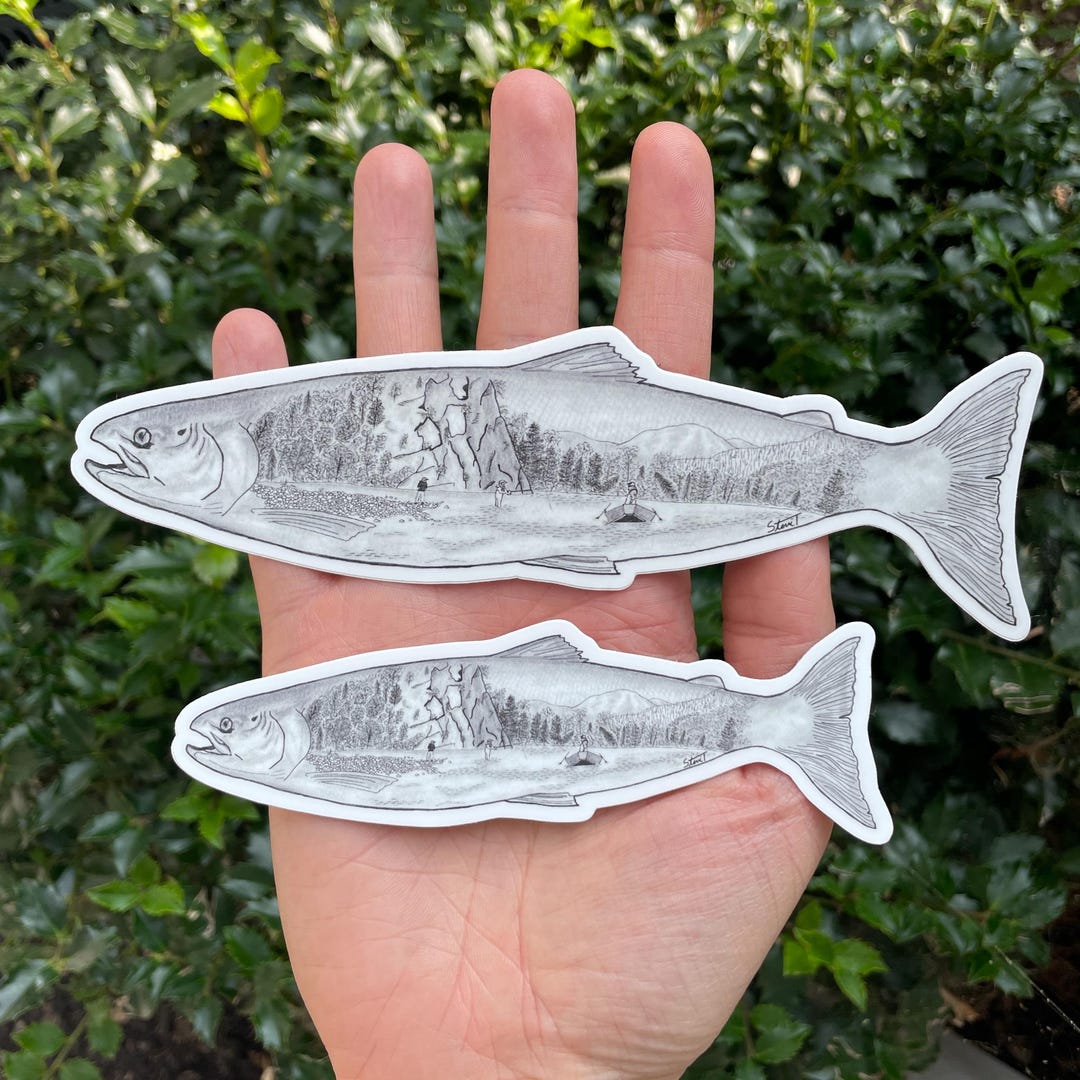 Sockeye Salmon Vinyl Fish Sticker Handmade Ink and Pencil Alaska ...