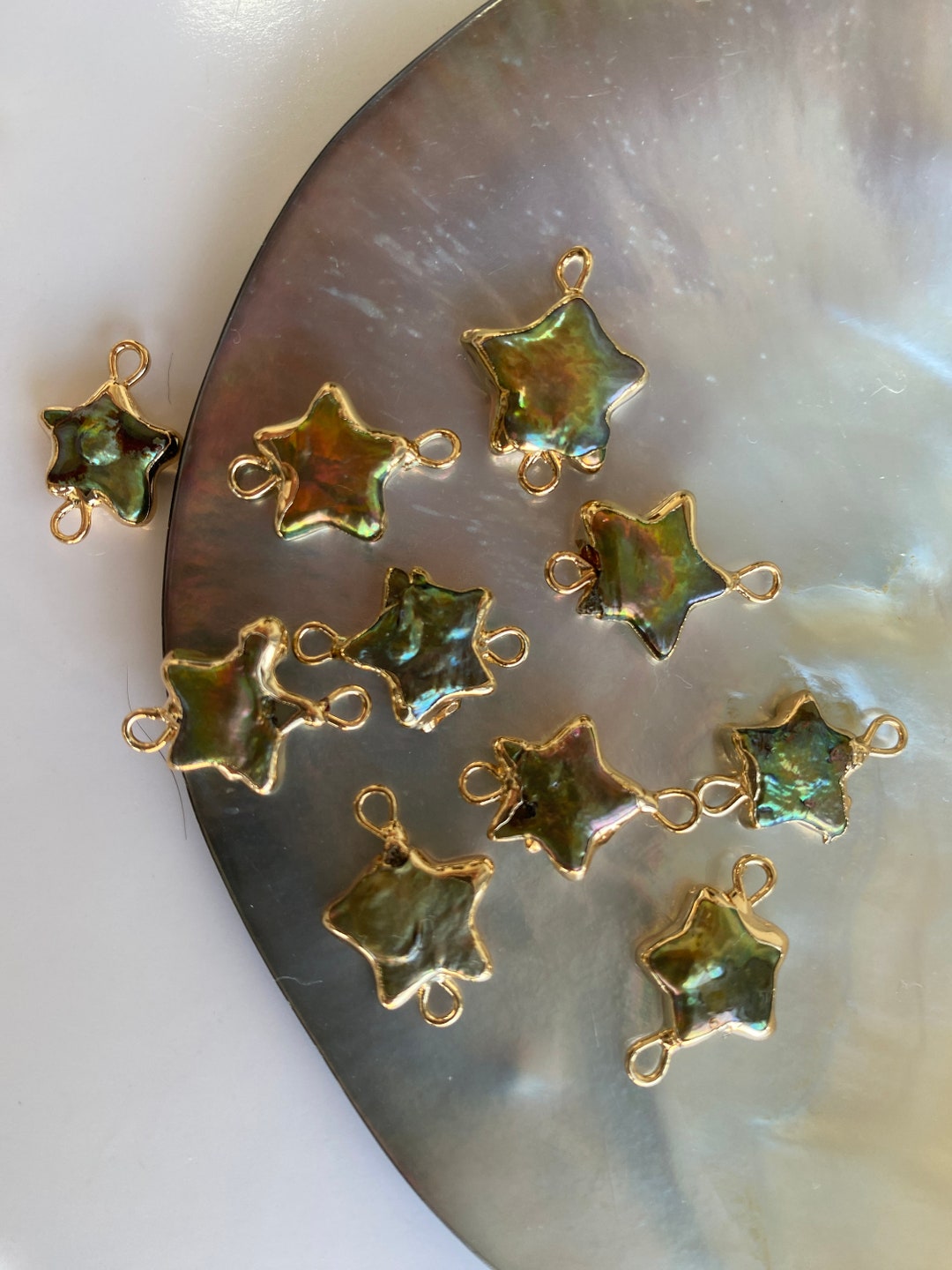 Star Pearl, Double Bail Star Pearl Pendant / Charm With Electroplated ...