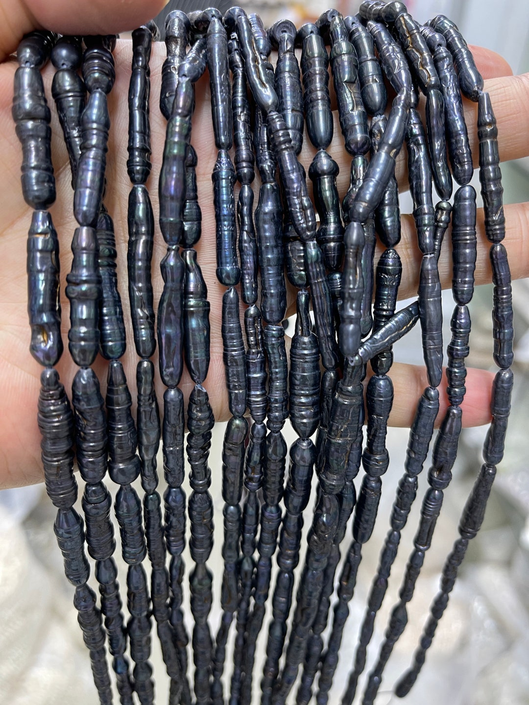 Black Biwa Freshwater Pearl Strand, Long Stick Pearls, E109 - Etsy