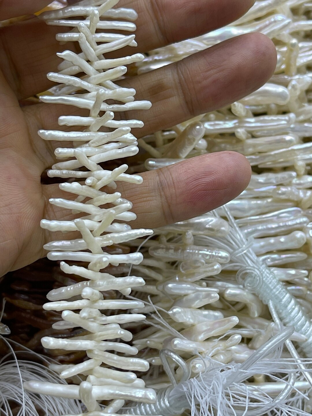 10 Pieces White Biwa Stick Pearls, Long Thin Pearl Beads E148 - Etsy