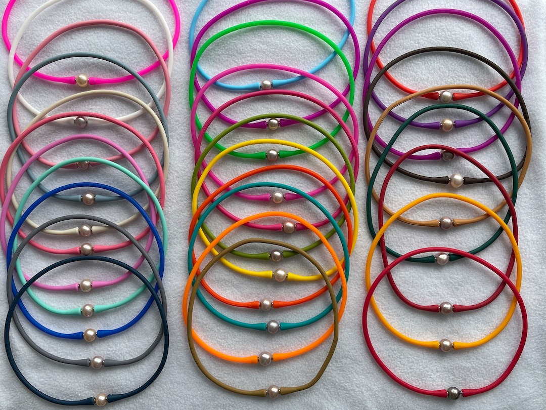 Maui Necklace, Pearl&silicone Rubber Stretch Necklace, 11-12mm Pink ...