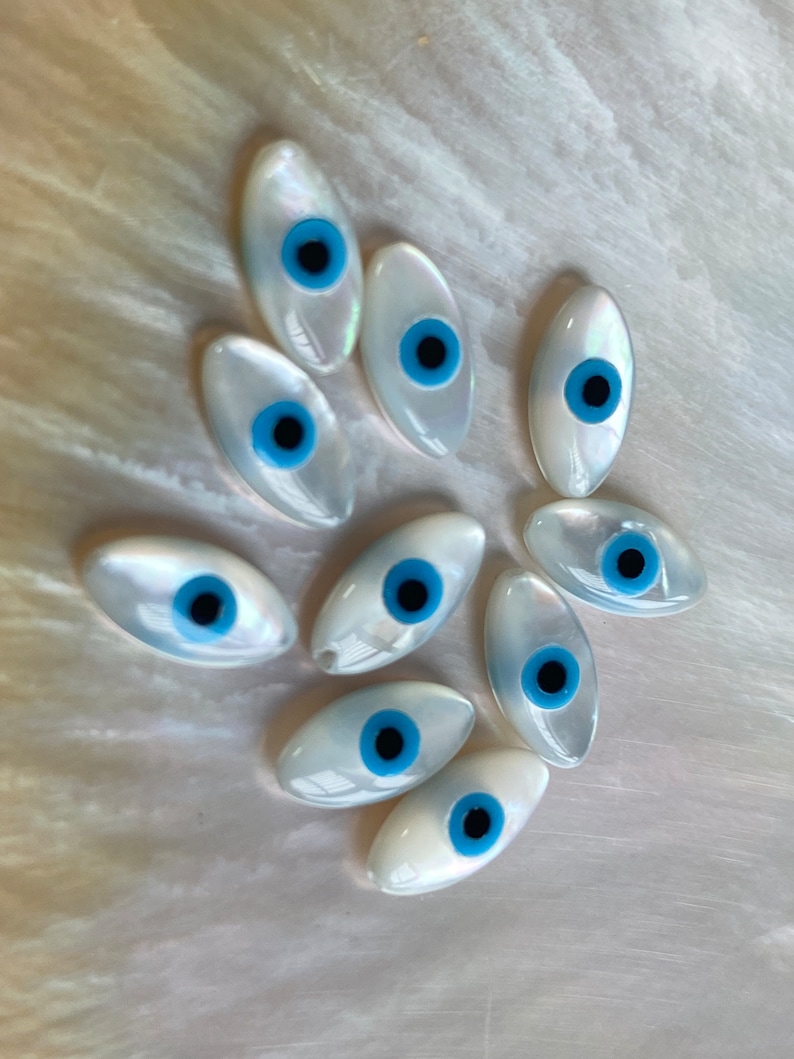 6pcs Mother of Pearl Evil Eye Beads, Marquise Cabochons, E341 - Etsy