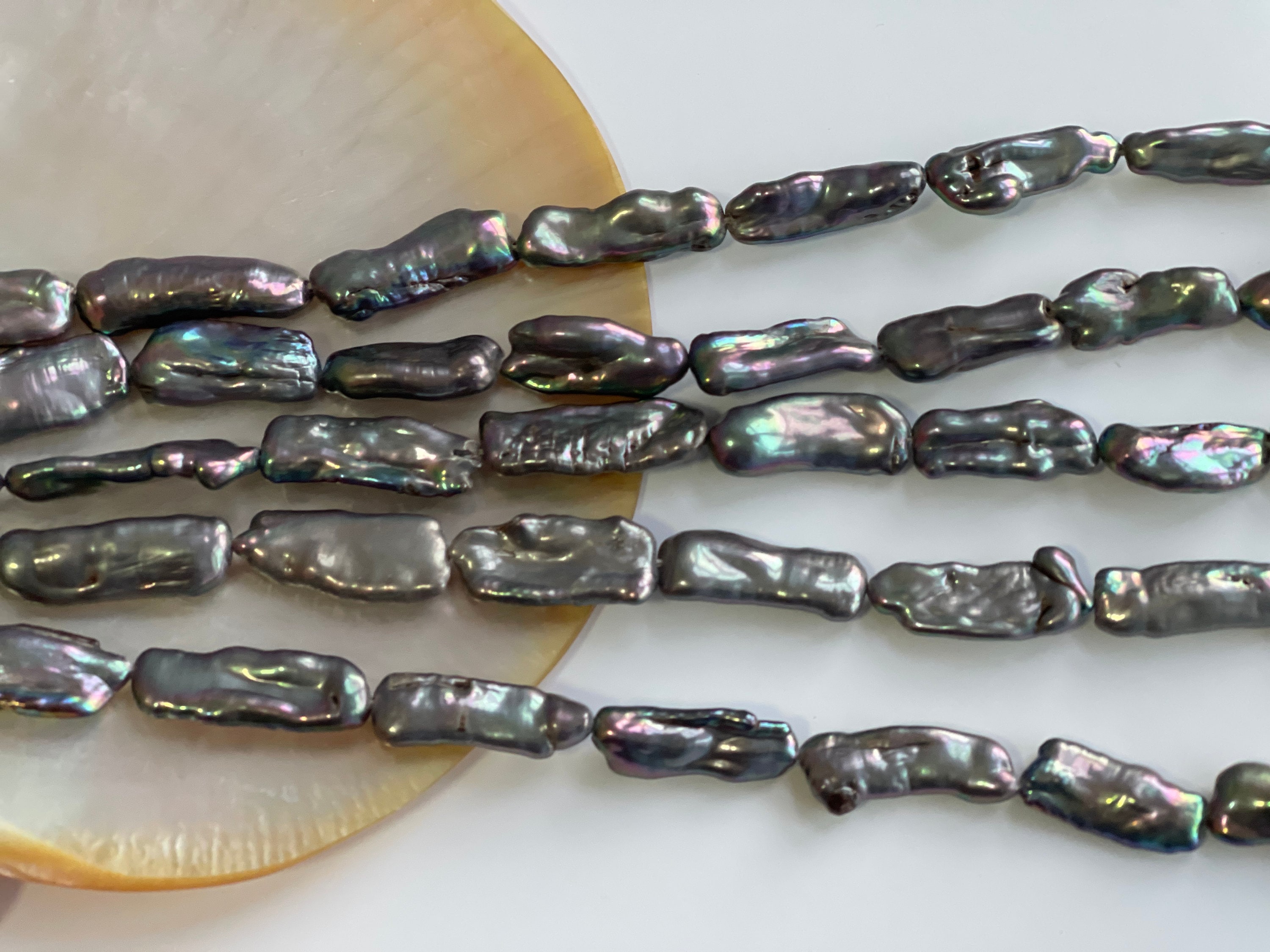 Grey Peacock Freshwater Stick Pearls, Long Biwa Pearl Strand, E362 - Etsy