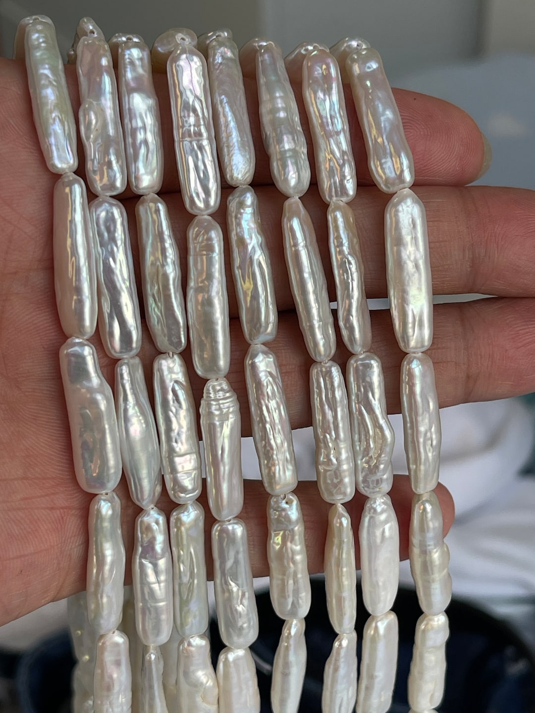 White Biwa Stick Freshwater Pearl Strand, Long Hole Pearls, E115 - Etsy