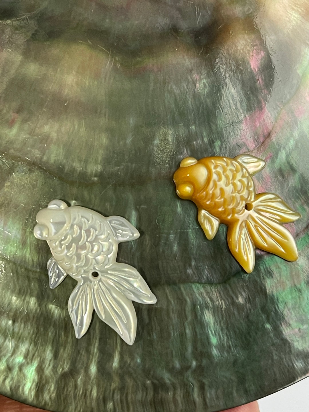 Hand Carved Mother of Pearl Koi Fish, Mother of Pearl Koi Fish Cabochon ...