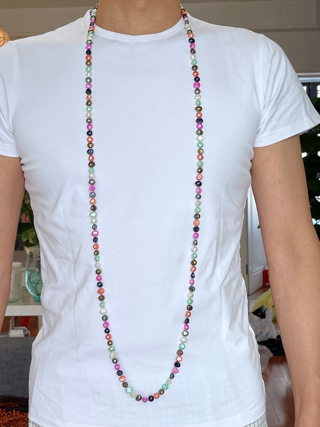 Multi-colored Freshwater Pearl Long Necklace, 9mm Nugget Pearl, 55 Inch ...