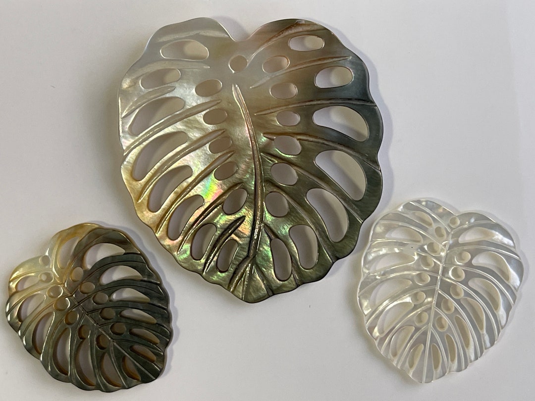Hand Carving MOP Monstera Palm Leaf Pendant / Charm, Mother of Pearl ...