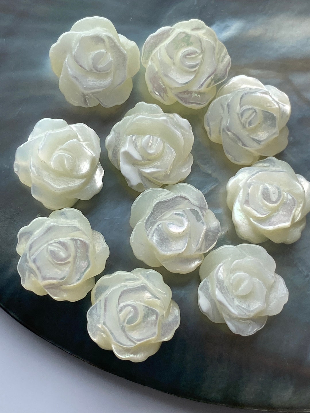5 Pcs Double Sides Carved Natural Mother of Pearl Rose Beads, MOP Shel ...