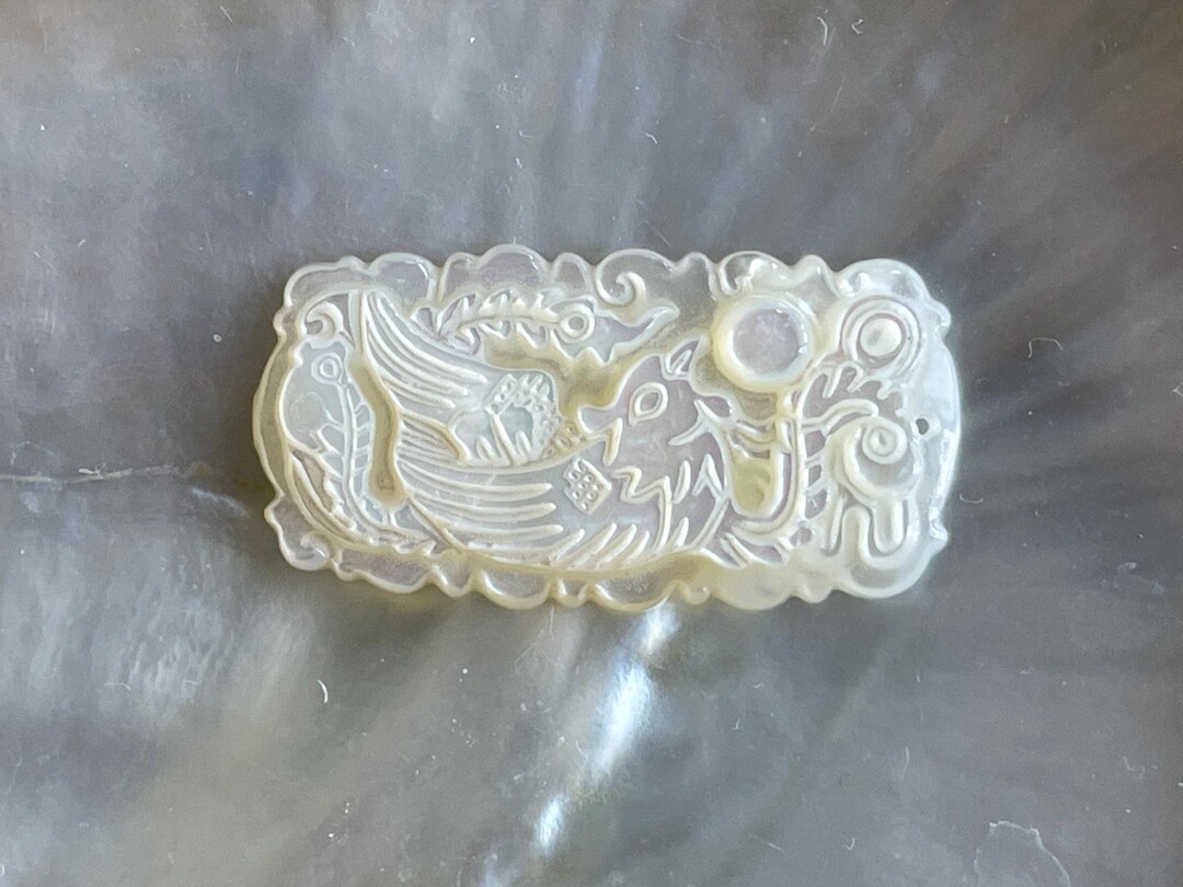 Hand Carved Mother of Pearl Phoenix Pendant, White Shell Relief Charm ...