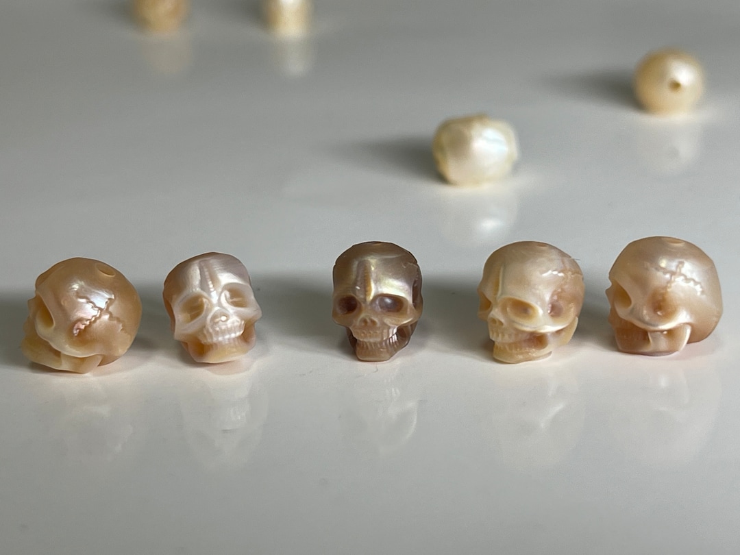 Hand Carved Freshwater Pearl Skull Beads for DIY Earrings, Necklaces ...
