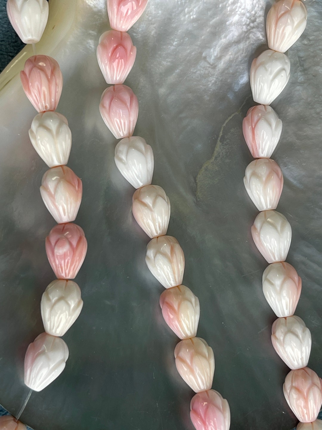 2 Pieces Natural Pink Mother of Pearl Hawaiian Pikake Beads, 7x 9mm ...