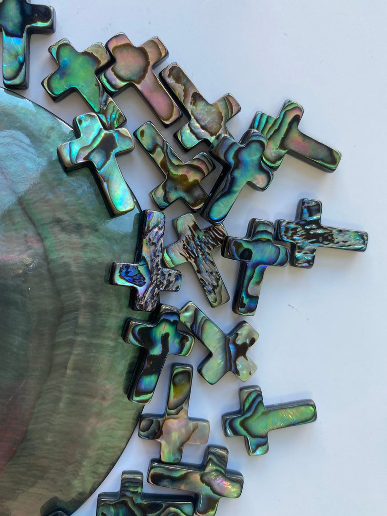 10 Pieces Abalone Cross Beads, Paua Shell Jewelry Making (13x18mm ...
