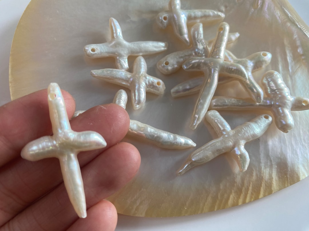 Natural Cross Pearl, Irregular Cross Pearl Pendant / Charm E351 - Etsy