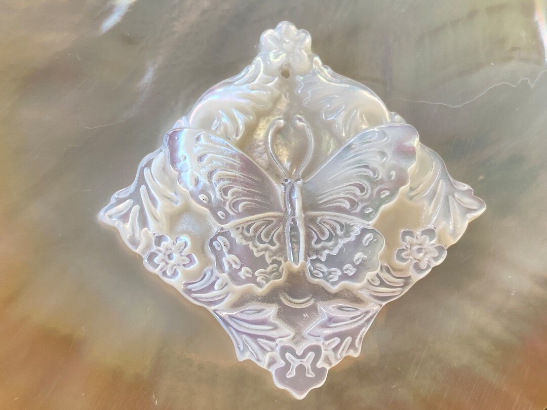 Carved Natural Mother of Pearl Cameo Butterfly, Hand Carved MOP Shell ...