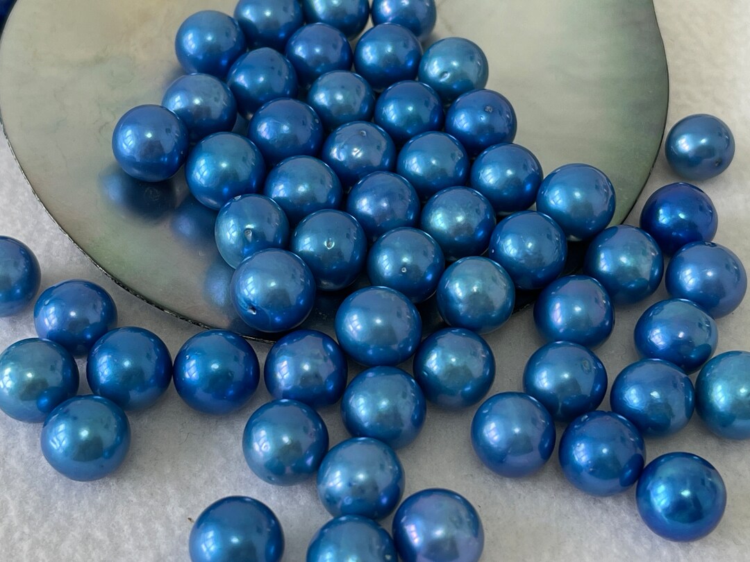 9-13mm Blue Round Pearl, Colored Edison Pearls, Blue Loose Pearls ...