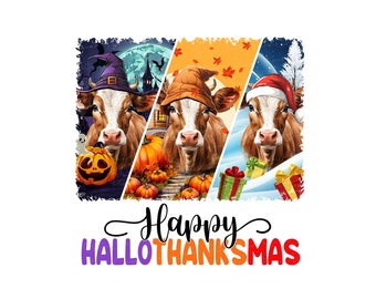 Happy Hallothanksmas Highland Cow Png,cow Clipart, Fall PNG, Halloween ...