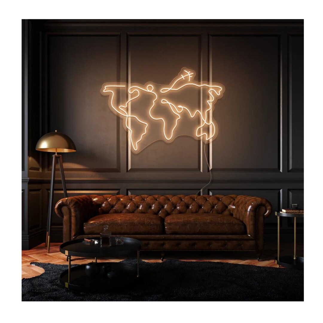 World Map Neon Sign World Neon Sign Neon Sign Custom - Etsy