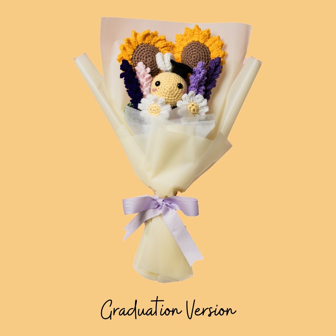 Graduation Crochet Flower Bouquet Handmade Lavender Sunflower Knitted ...