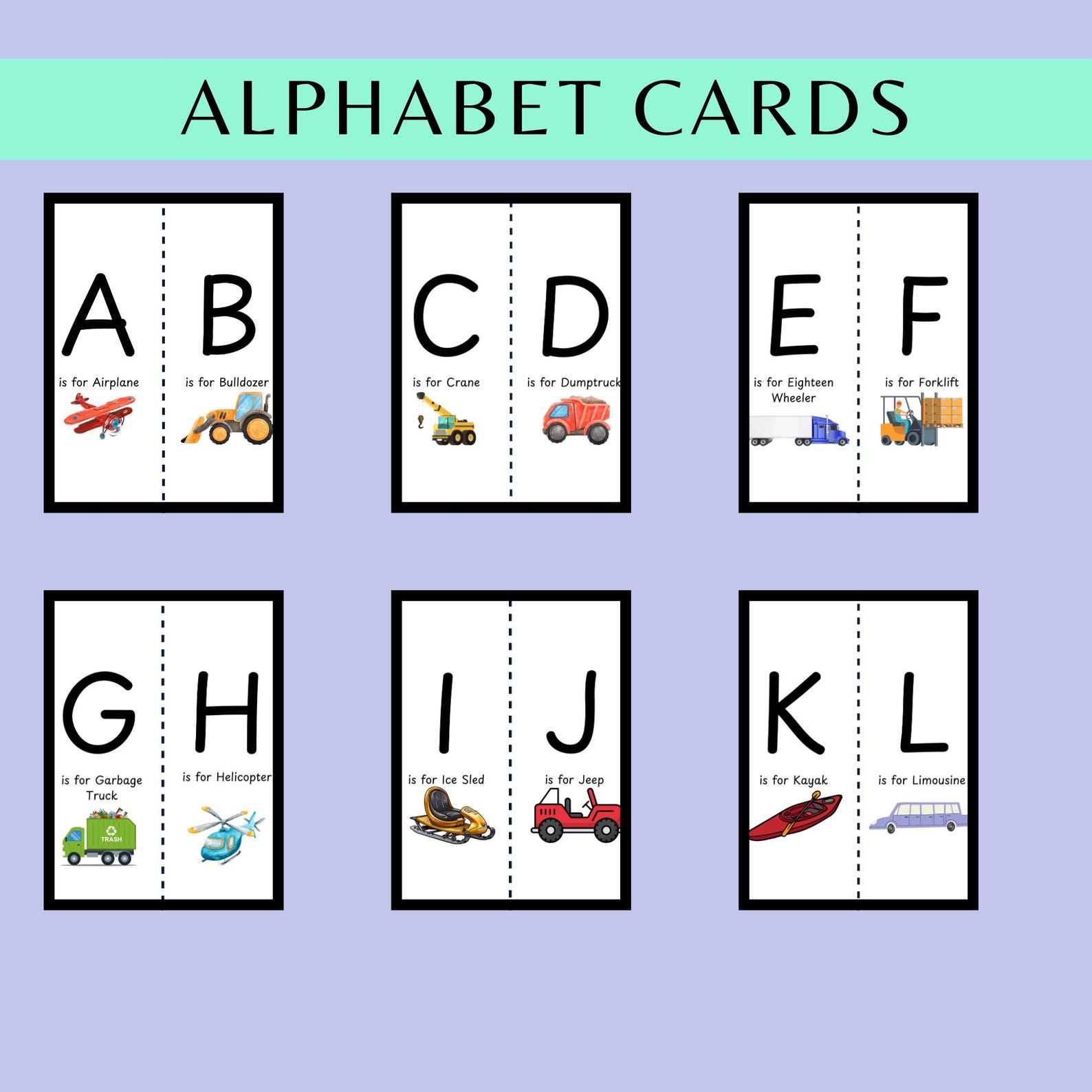 Vehicle Alphabet Flash Cards: Uppercase Letter Recognition (digital ...