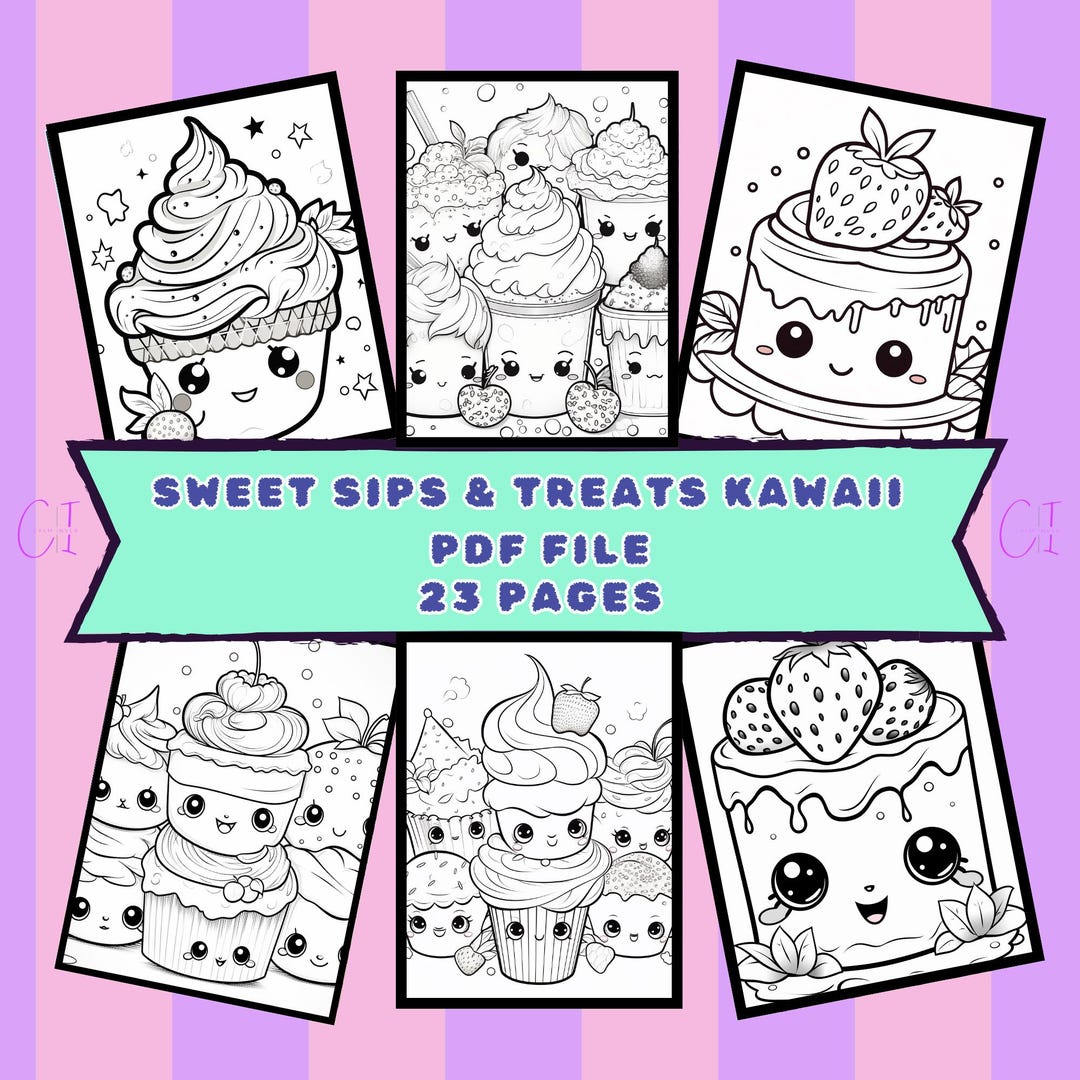 Sweet Sips & Treats Kawaii Colouring Book, Digital Colouring 23 Pages ...