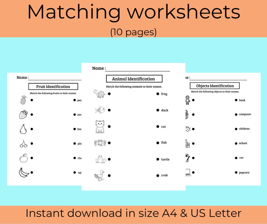 Printable Matching Worksheet Match the Picture to the Word - Etsy
