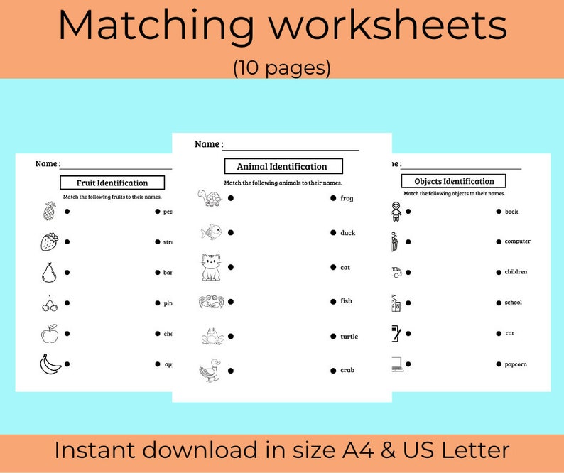 Picture to Word Matching Worksheet: Letter Recognition Activity ...