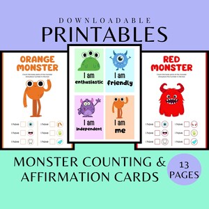 Monster Counting & Affirmation Cards: Early Learning Printable (PDF) - Etsy