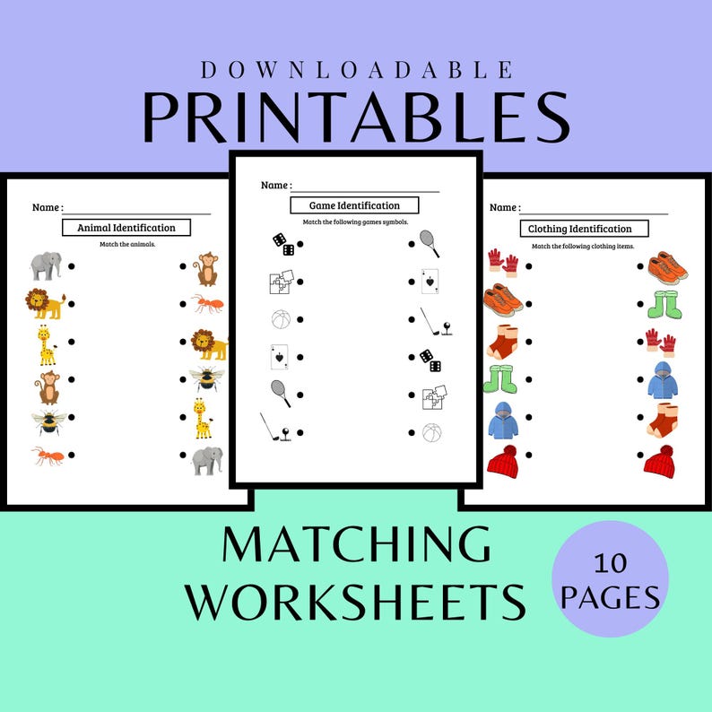Printable Matching by Pictures Worksheets, Preschool, Kindergarten ...